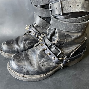 Bootstraps Handmade Spikes Spikey Genuine Leather Punk Goth Biker Boots ...