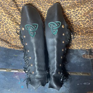 Spats Vintage Handmade Genuine Leather Fringe Brass Lace up Chaps ...