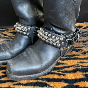 Bootstraps Pair Handmade Genuine Black Leather Studded Stud Spikes 77 ...