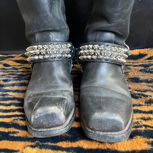 Bootstraps Pair Handmade Genuine Black Leather Studded Stud Spikes 77 ...