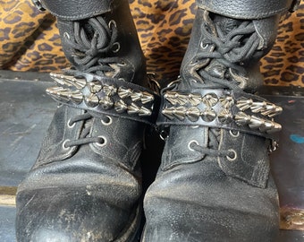 Bootstraps Pair Handmade Genuine Black Leather Studded Stud Spikes 77 ...