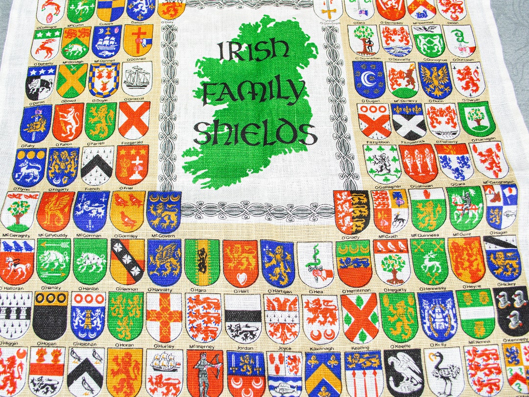 Irish Family Shields on Irish Linen Tea Towel 18 X 29 Made in Ireland ...