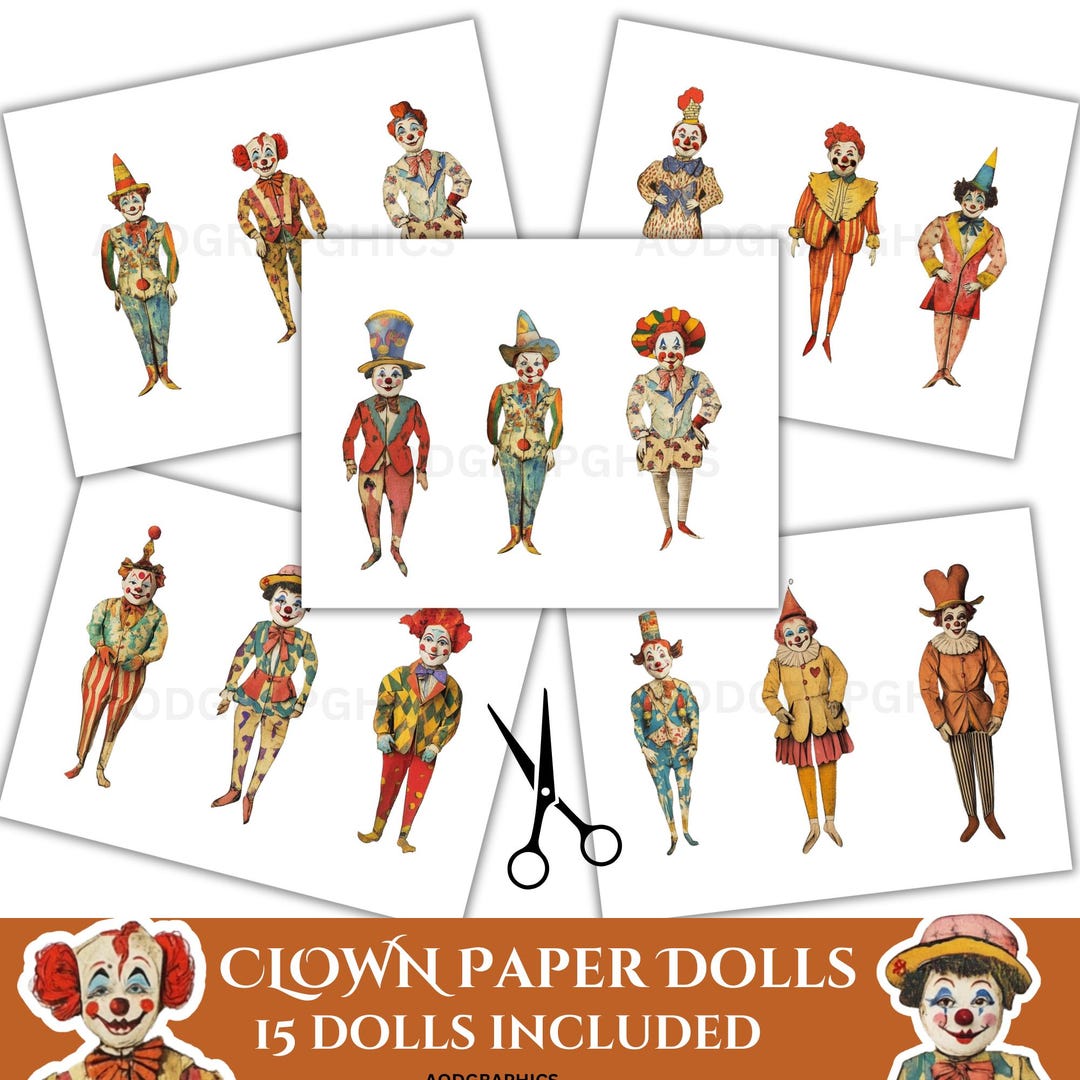 15 Paper Doll Clowns Junk Journal Scrapbooking, Printable Dolls - Etsy