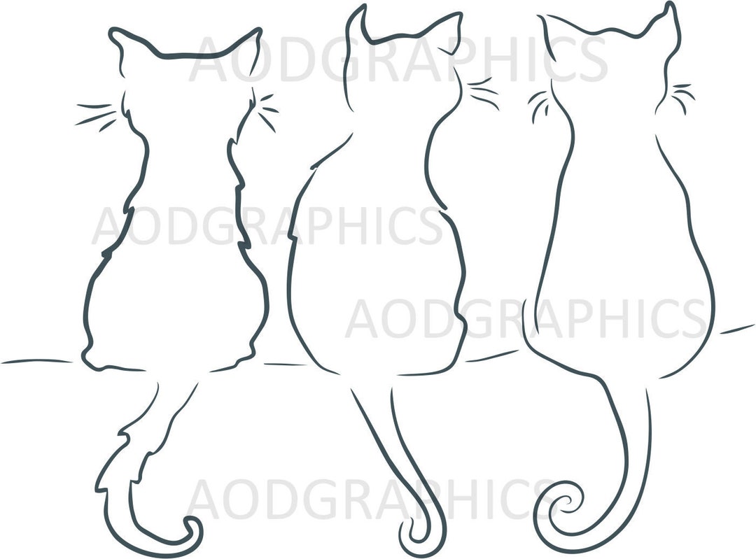 3 Cats Presketched Coloring Printable - Etsy