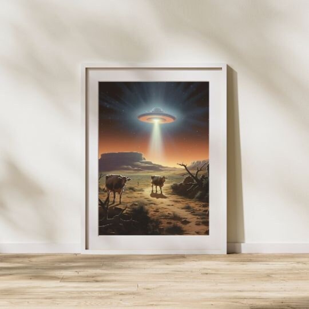 UFO & Three Legged Cow Poster - Etsy