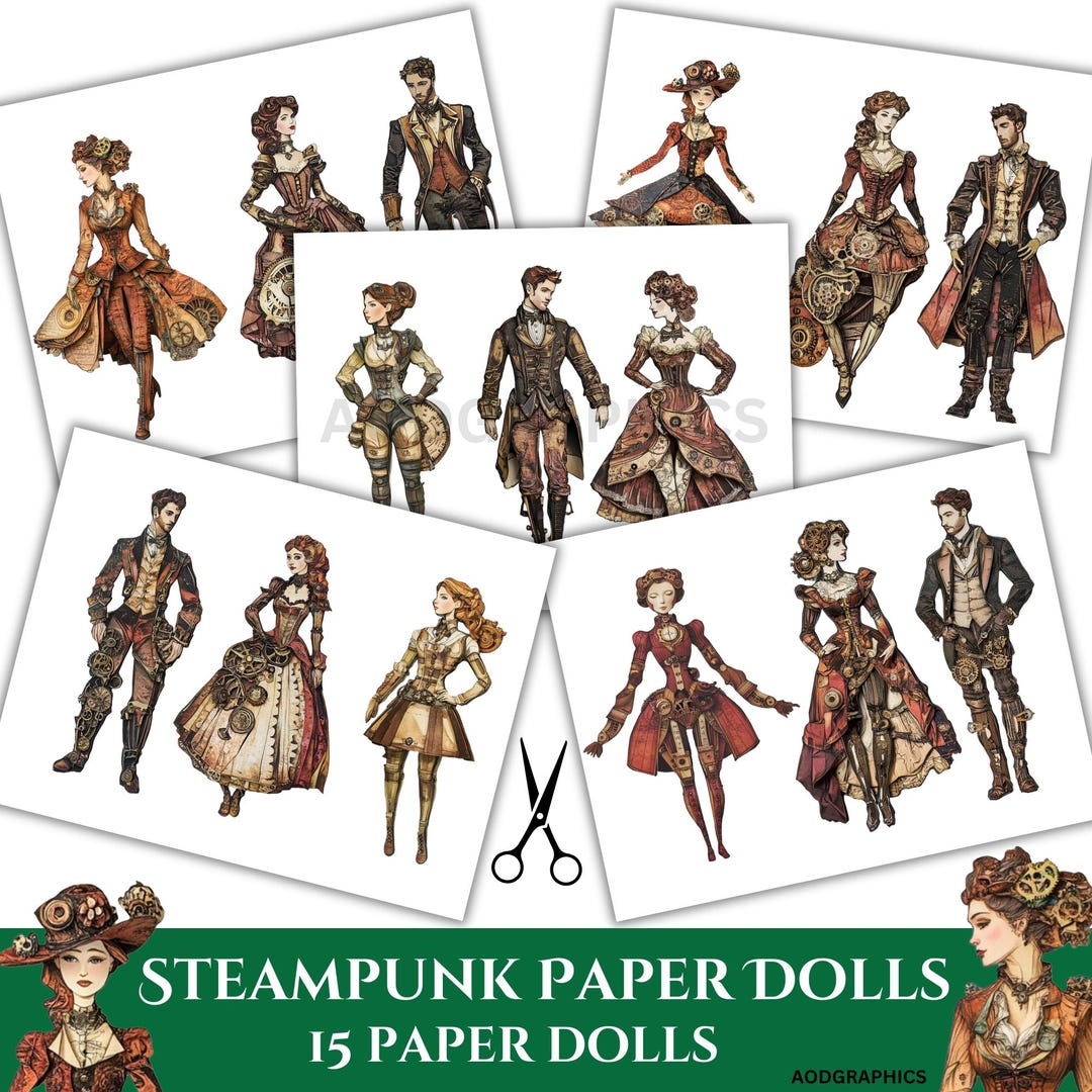 15 Steampunk Paper Dolls Plus 4 Backgrounds - Etsy
