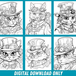 Steampunk Cats Coloring Pages Set of 6 Printables - Etsy