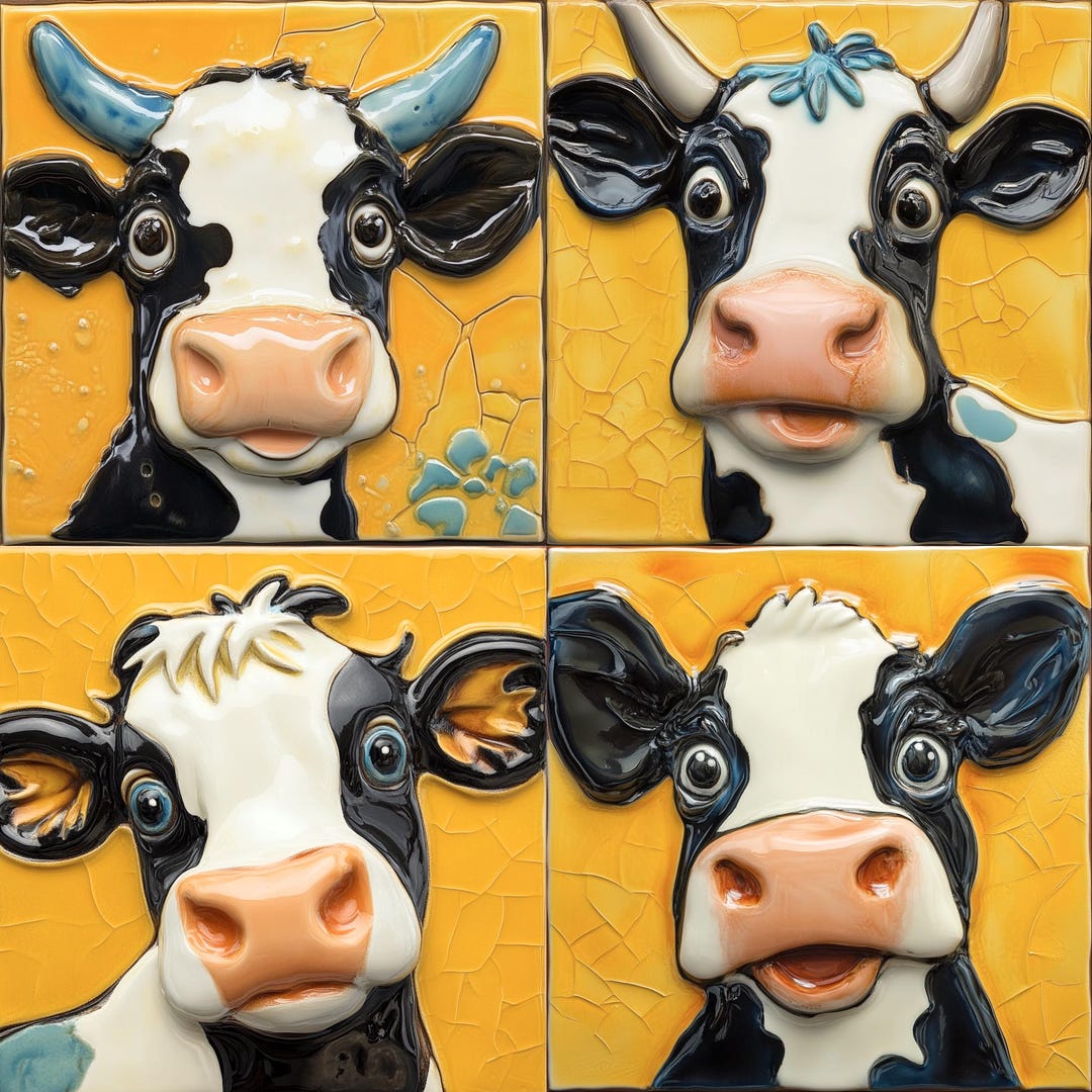 Decorative Ceramic Cow Tiles - Set of 4 - Etsy