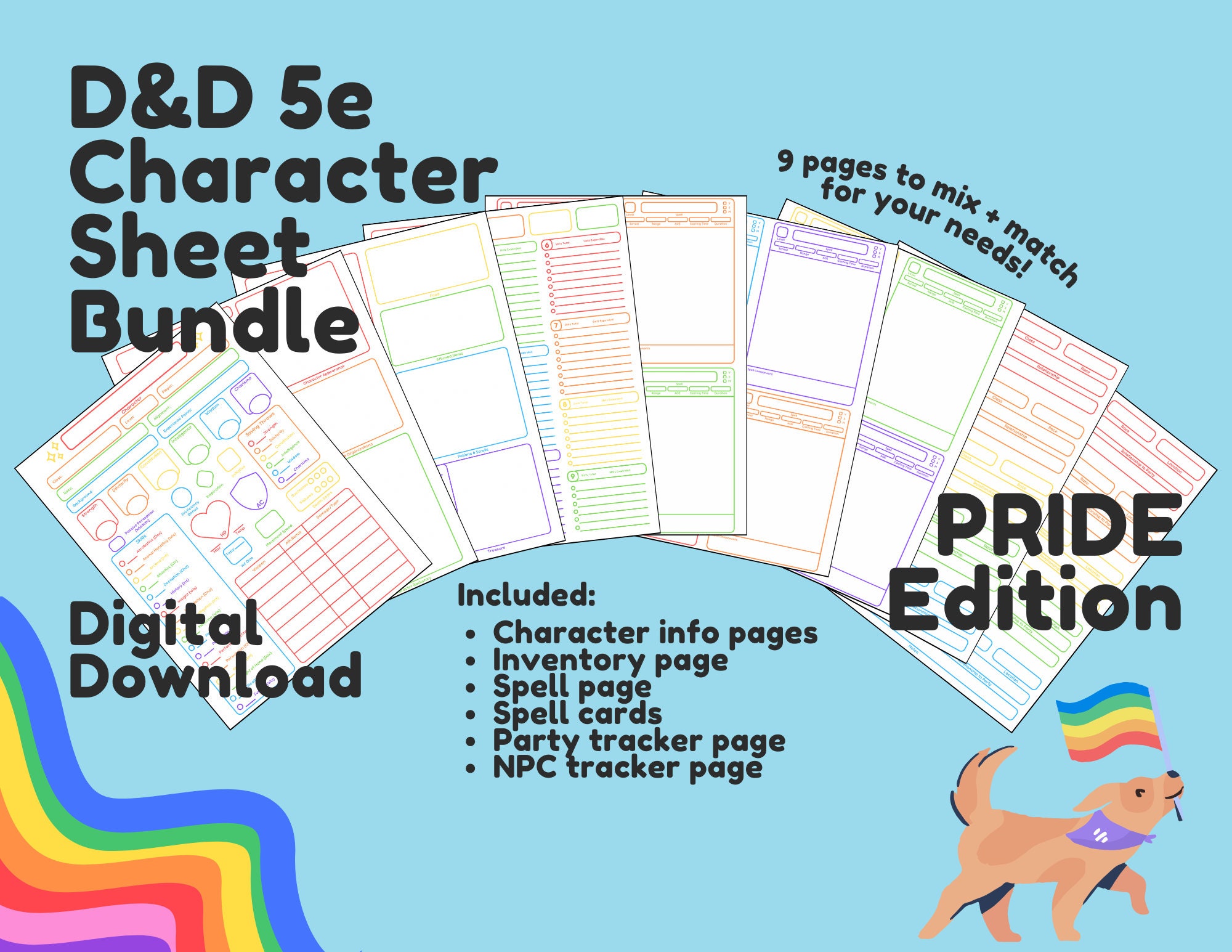 D&D 5e Character Sheet Bundle Pride Edition rainbow Digital Download - Etsy