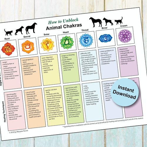Printable Dog and Cat Chakras Purposes and Imbalances Chart | Etsy