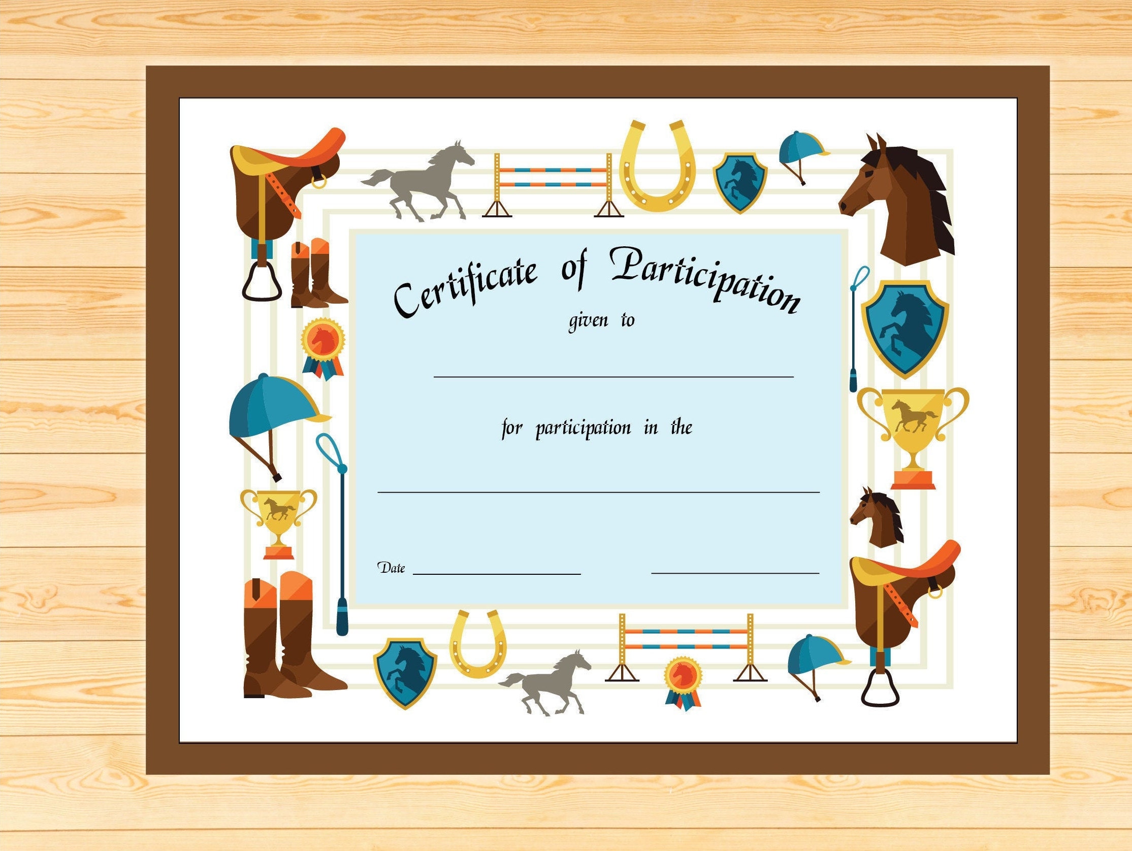 Equestrian Certificate of Participation Printable Template - Etsy Ireland