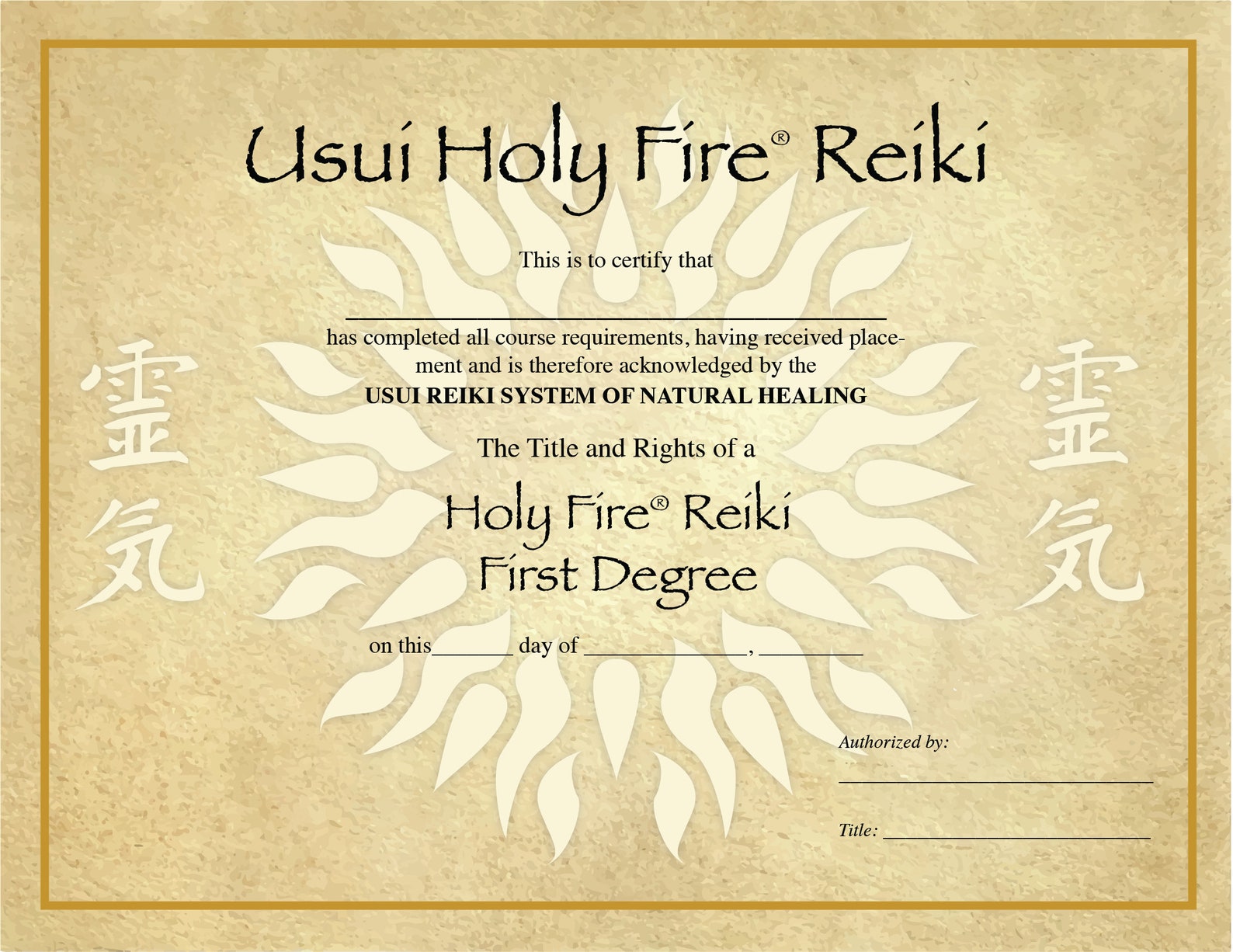 Usui Holy Fire Reiki I Certificate Templates A4 and Letter Size - Etsy