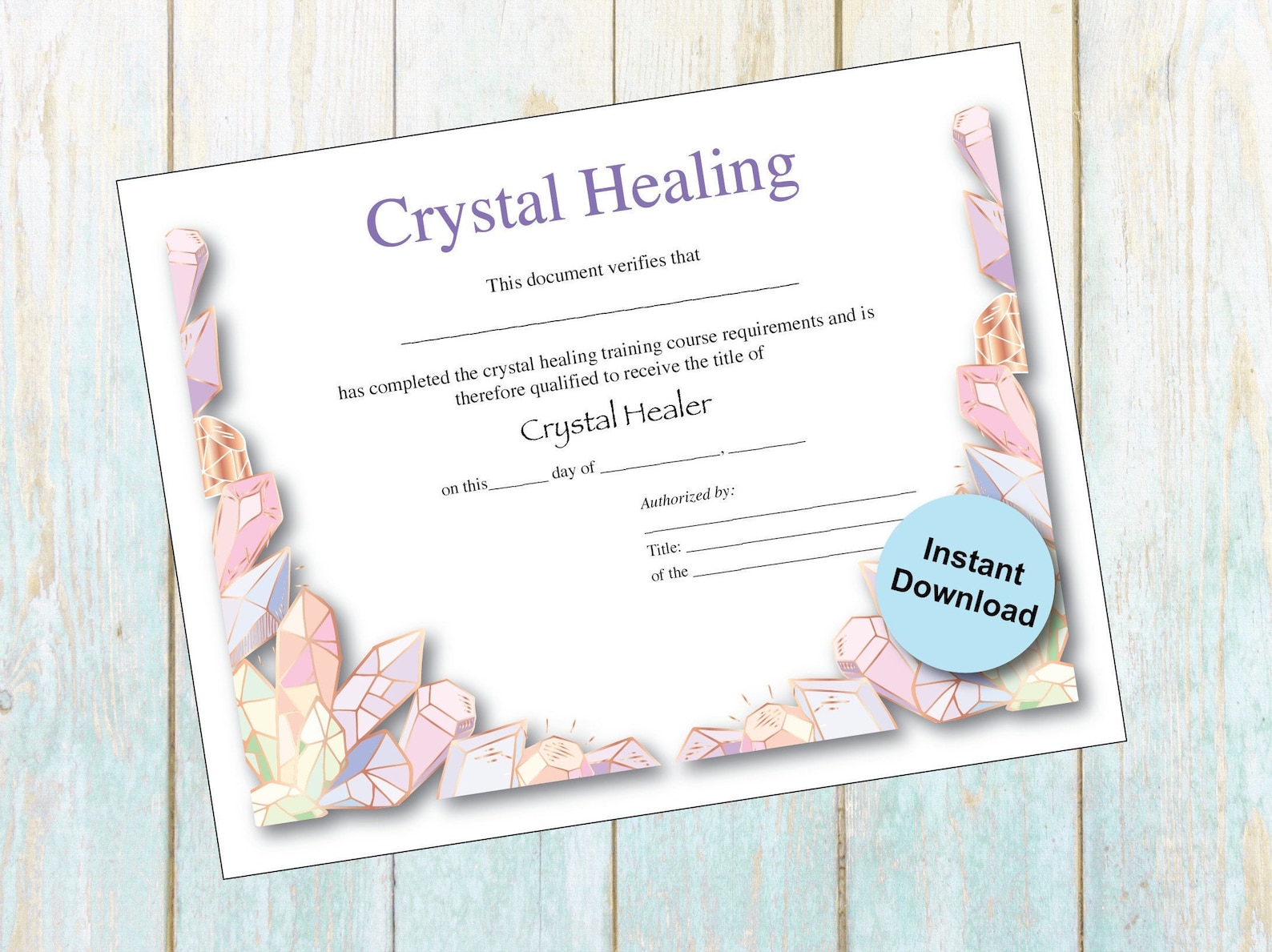 Printable Crystal Healing Certificate Template Letter Size | Etsy