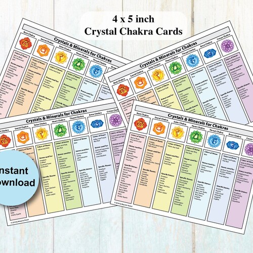 Printable Chakra Healing Crystals & Gemstones Cards 4/page | Etsy