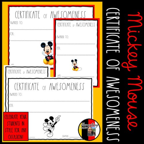 Mickey Mouse Inspired Printable Certificate of - Etsy