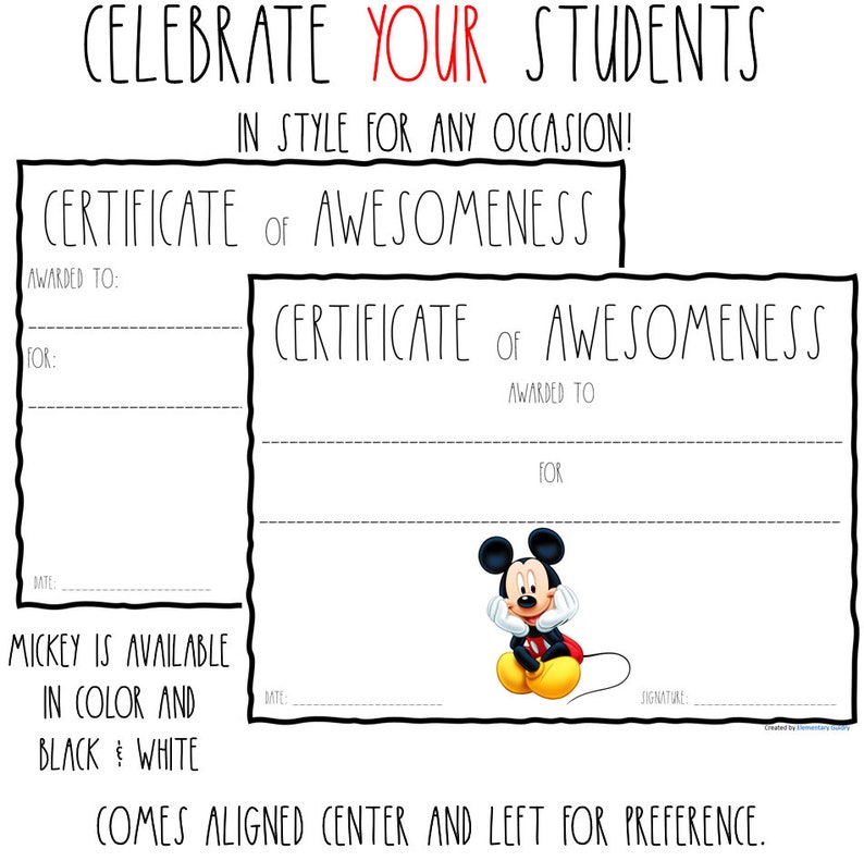 Mickey Mouse Inspired Printable Certificate of Awesomeness-back to ...