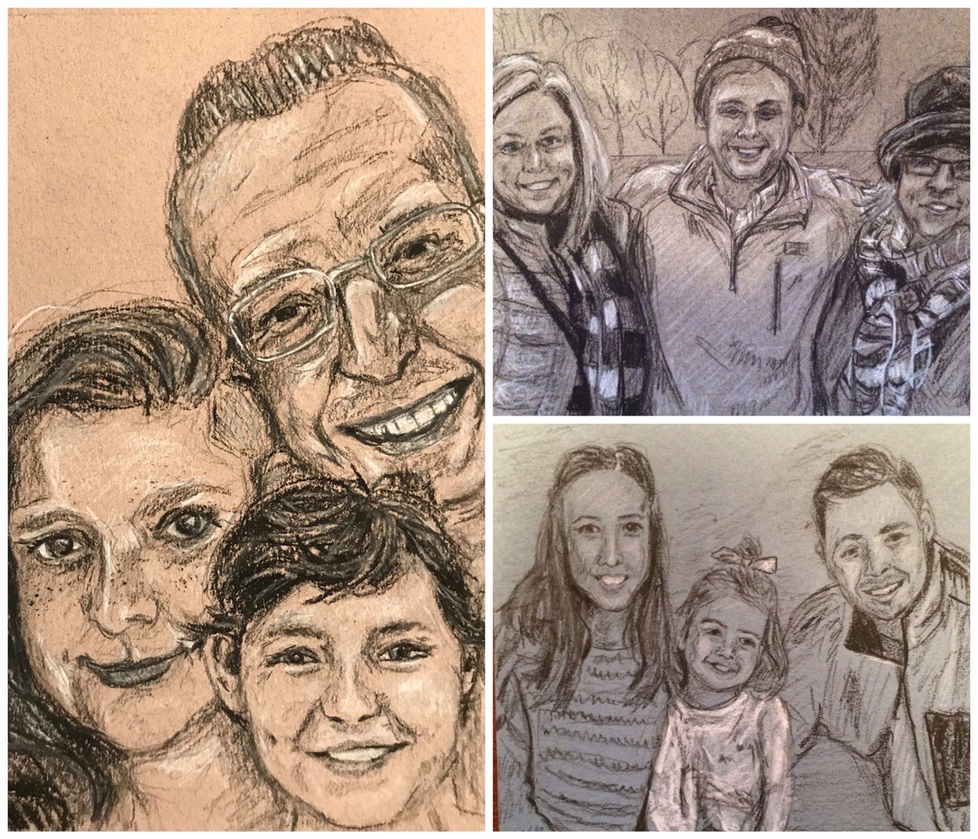 Small Three Person Portrait - Custom - Etsy