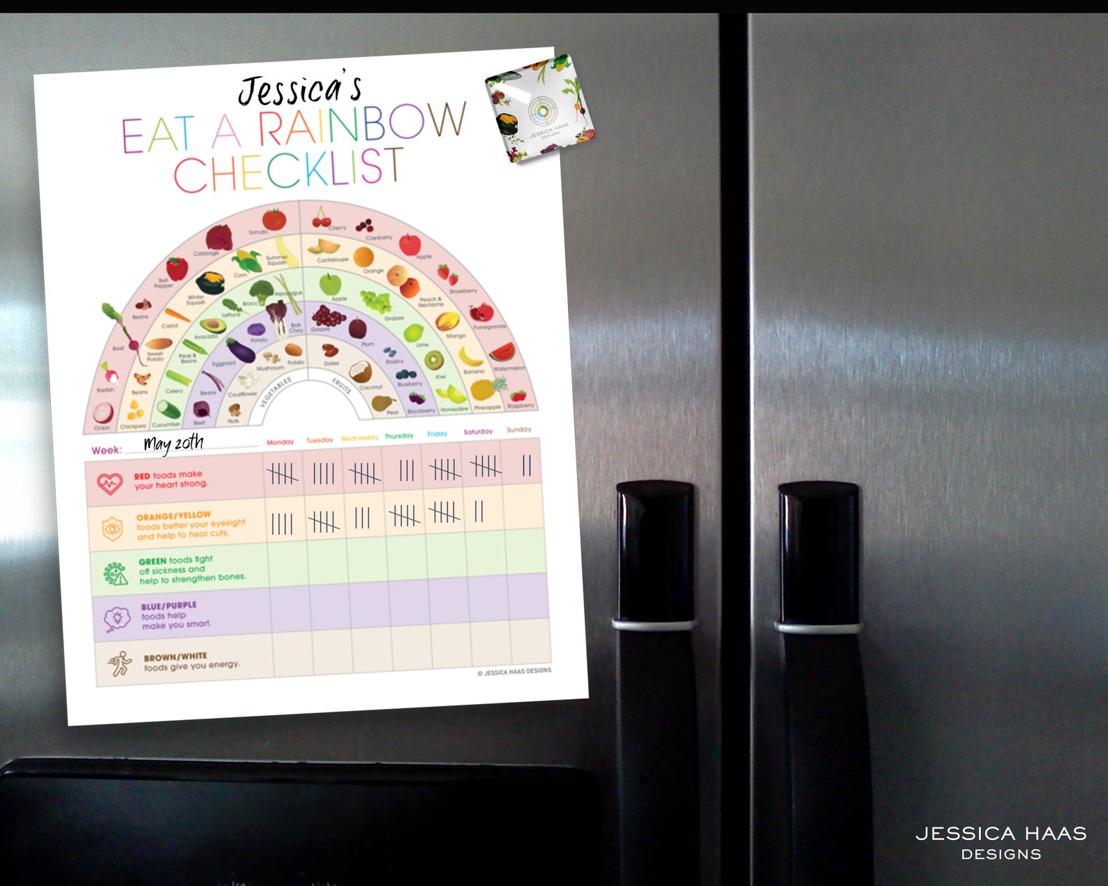 Eat A Rainbow Checklist Poster - Kids Nutrition, Educational Food Chart ...