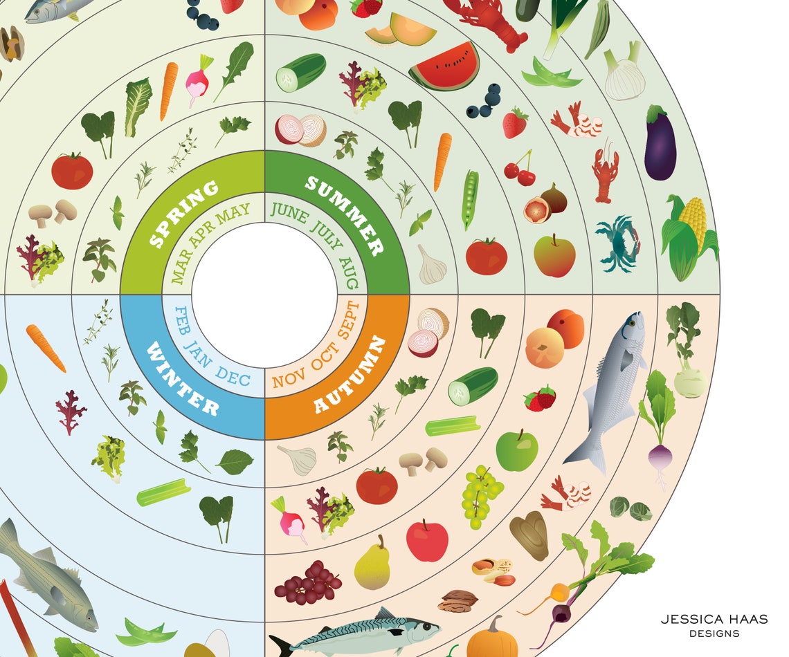 NORTH CAROLINA Local Food Seasonal Guide Print Kitchen Wall - Etsy