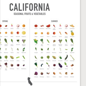 California Seasonal Fruits & Vegetables Art Print, Kitchen Poster - Etsy