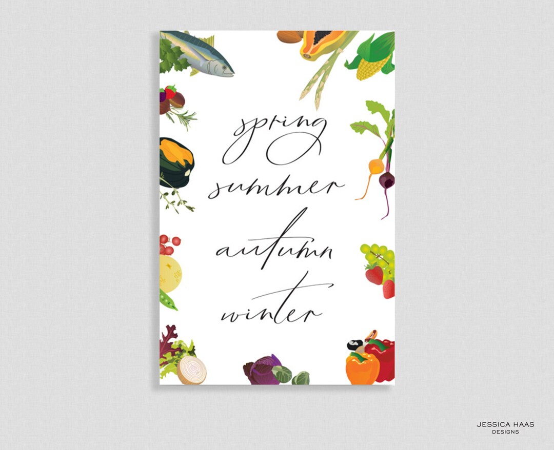 SEASONS - Typography Art Print, Seasonal Produce, Kitchen Wall Decor ...