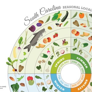 SOUTH CAROLINA Local Food Seasonal Guide Print, Kitchen Wall Art, Local ...