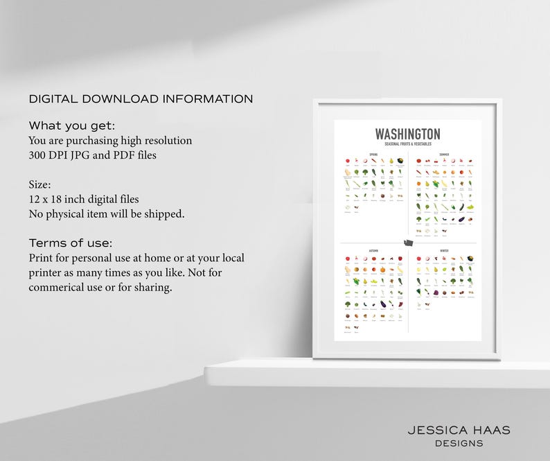 Washington State Seasonal Food Chart - Kitchen Art (digital Download ...