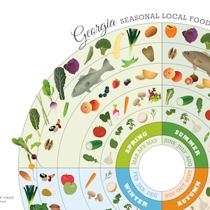 GEORGIA Local Food Seasonal Guide Print, Kitchen Wall Art, Local ...