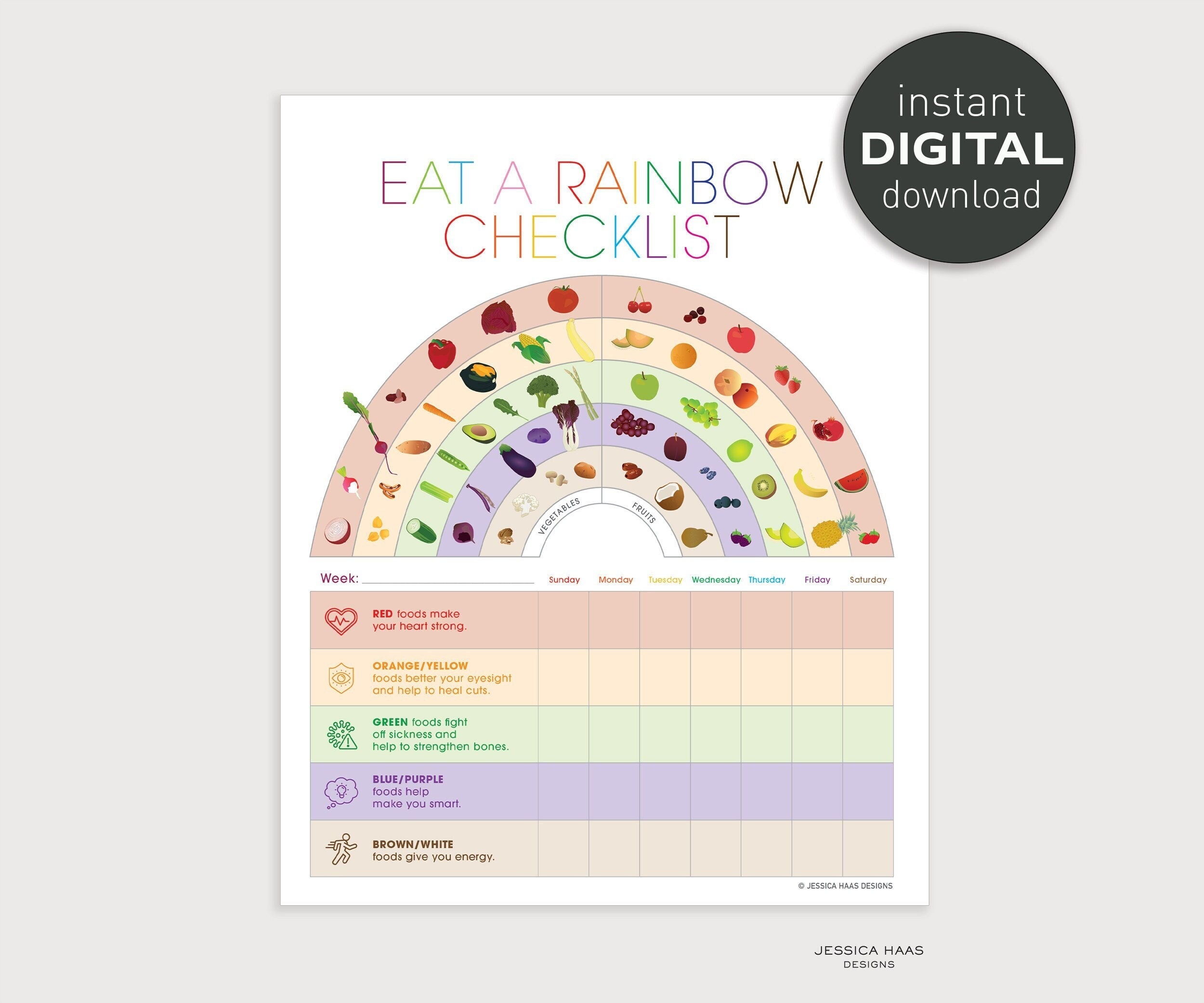 Eat A Rainbow Food Chart – Nutritional Kids Checklist (digital Download ...
