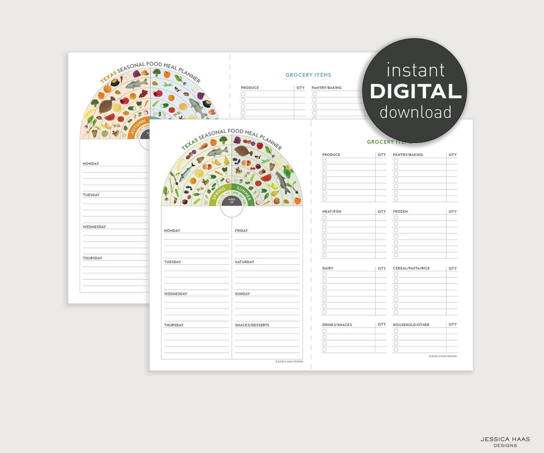 Texas Seasonal Meal Planner, Local Food Chart (digital Download) - Etsy
