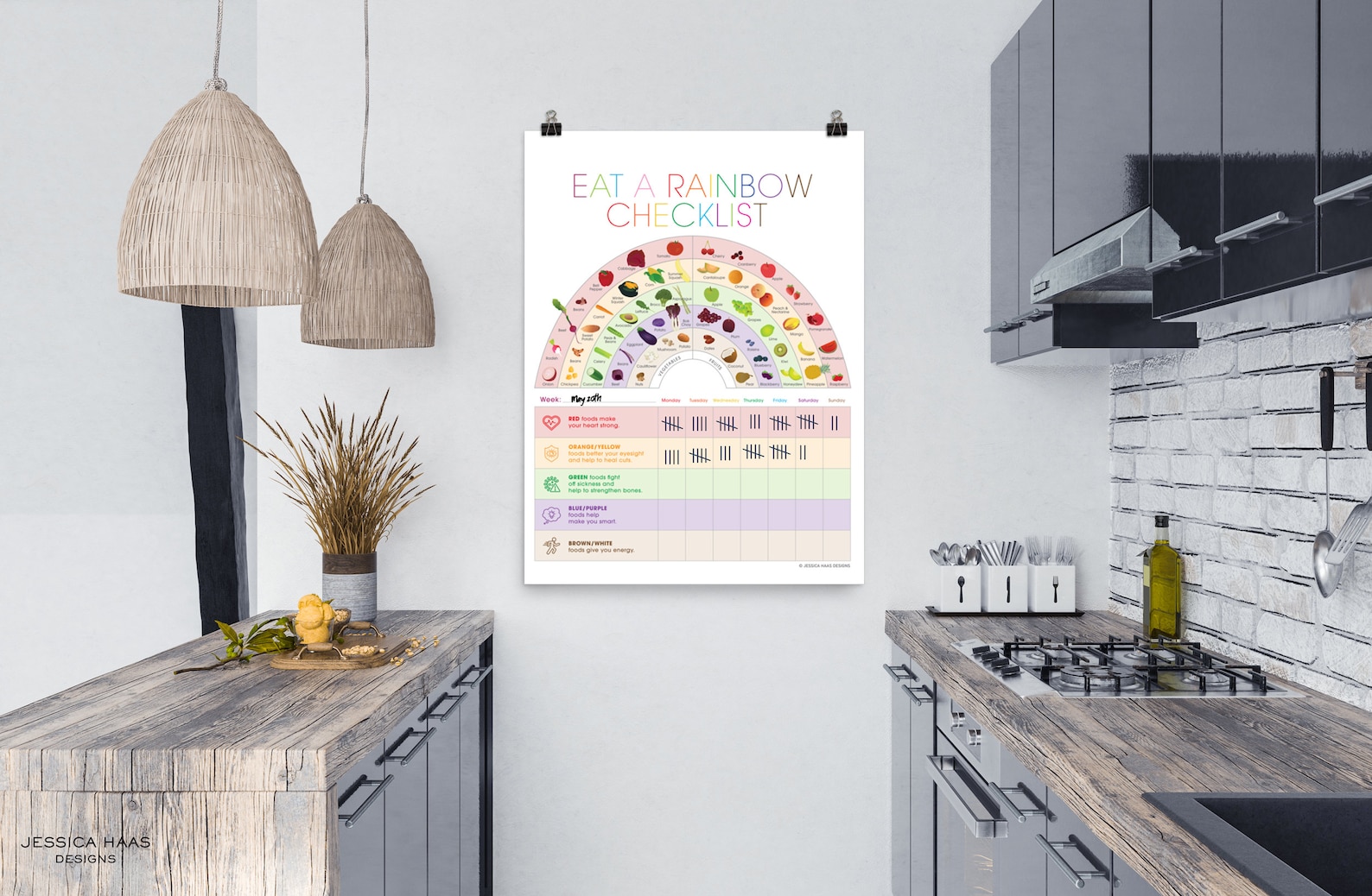 Eat A Rainbow Checklist Poster - Kids Nutrition, Educational Food Chart ...