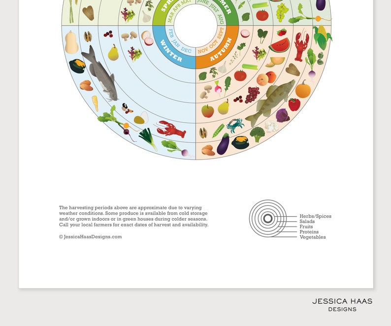 Washington D.C. Local Food Seasonal Guide Print, Kitchen Wall Decor ...