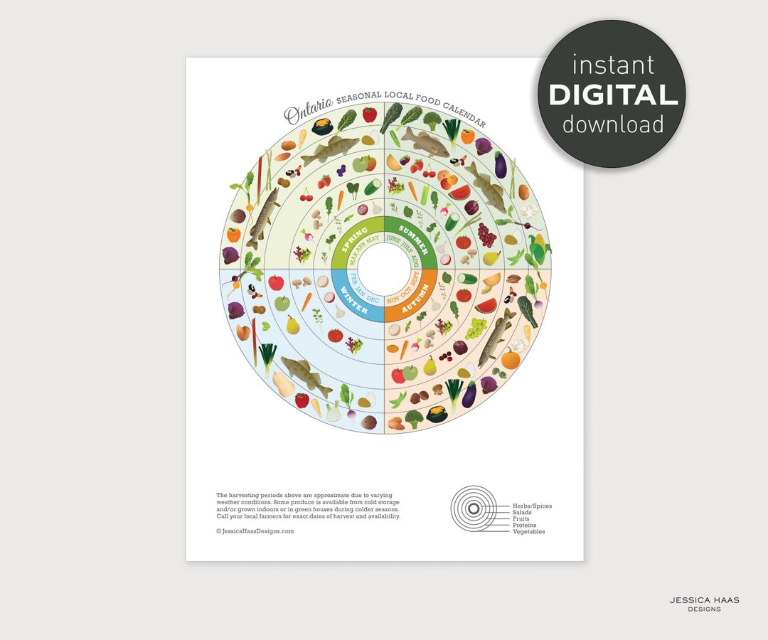 ONTARIO Seasonal Food Guide - PRINTABLE Digital Download, Kitchen Wall ...