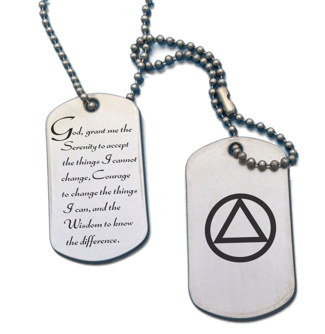 AA Alcoholics Anonymous + Serenity Prayer Military Dog Tags Necklace ...