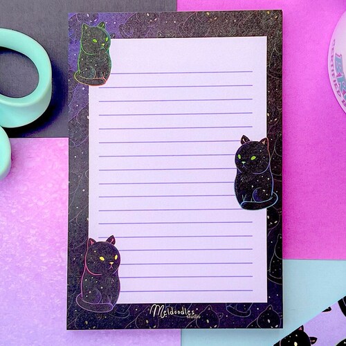 Black Cat Notepad Kawaii Memopad Kitty Stationery Black - Etsy