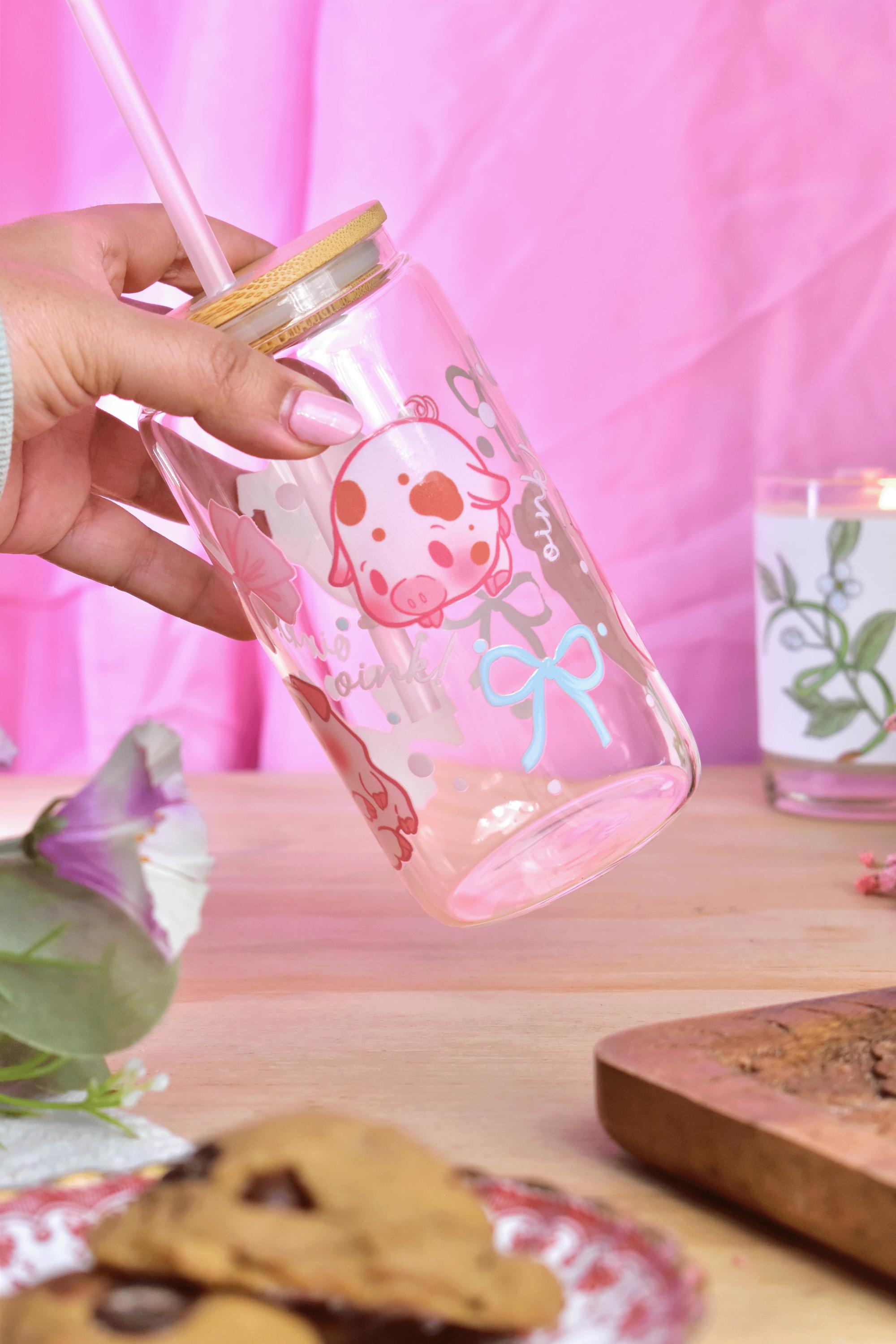 Kawaii Pig Libby Glass Tumbler: Bamboo Lid & Straw, 16oz - Etsy