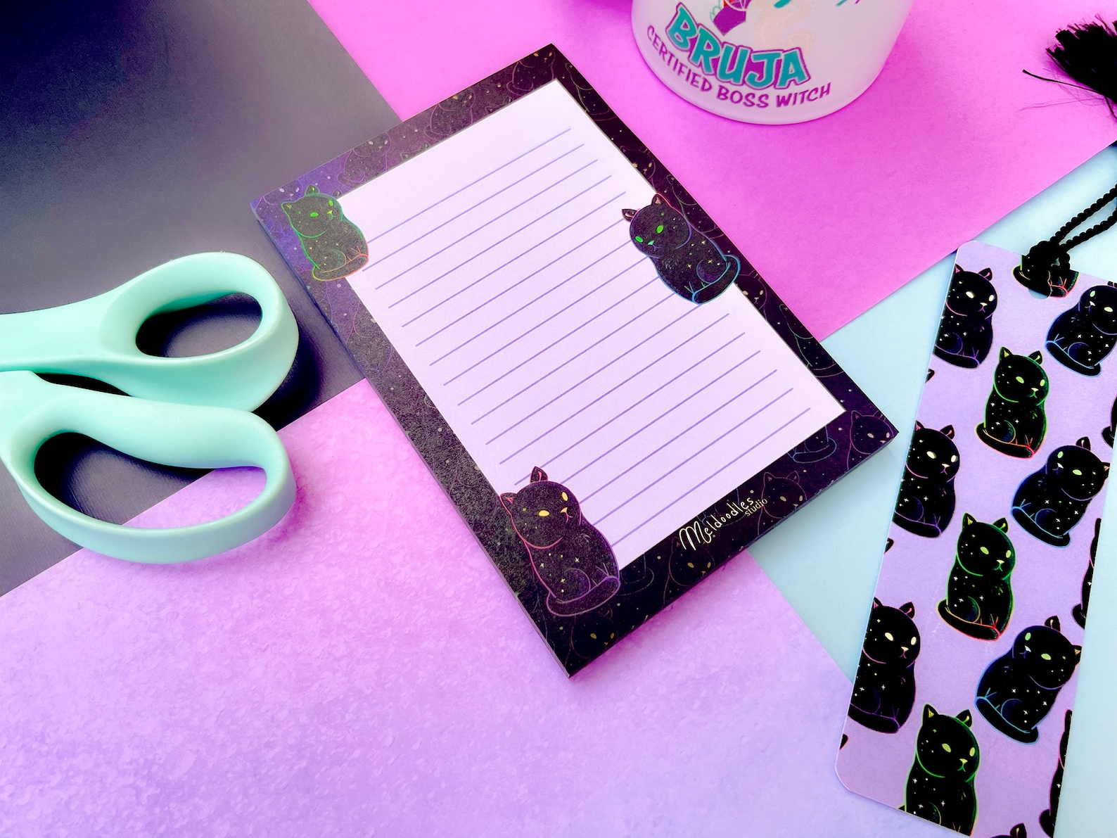 Black Cat Notepad, Kawaii Memopad, Kitty Stationery, Black Notepad - Etsy