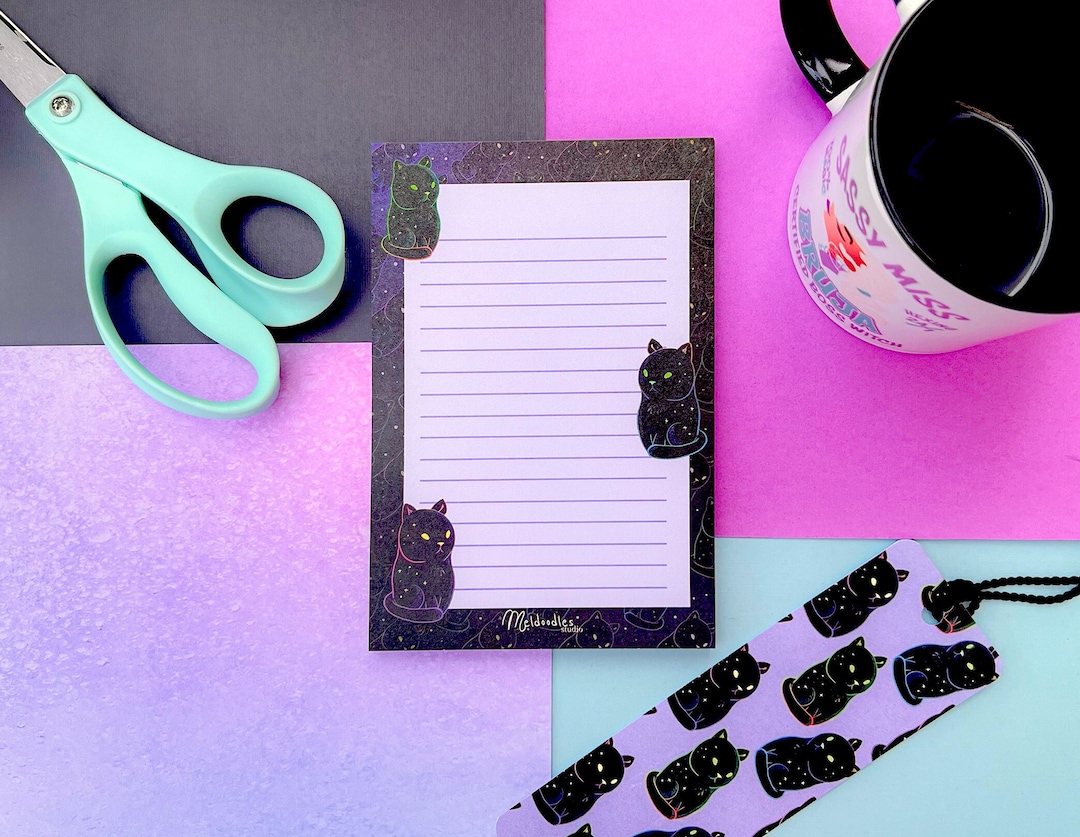 Black Cat Notepad, Kawaii Memopad, Kitty Stationery, Black Notepad - Etsy