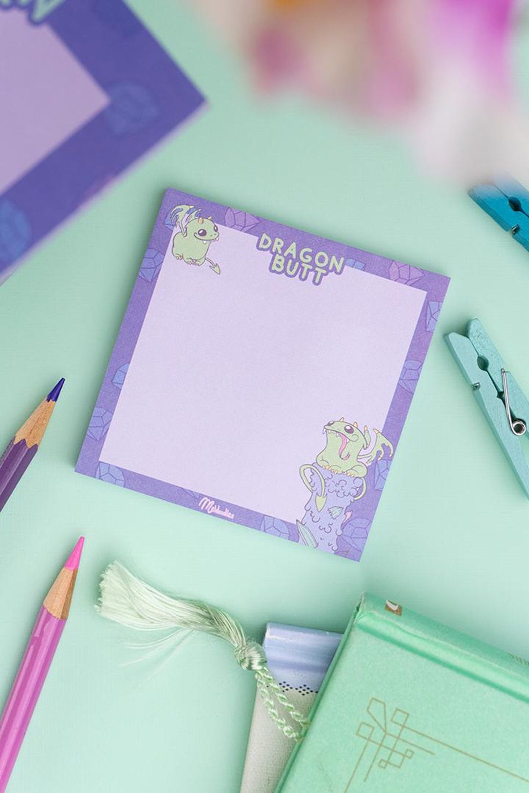 Kawaii Dragon Sticky Note Pad: Pastel Purple Stationery - Etsy