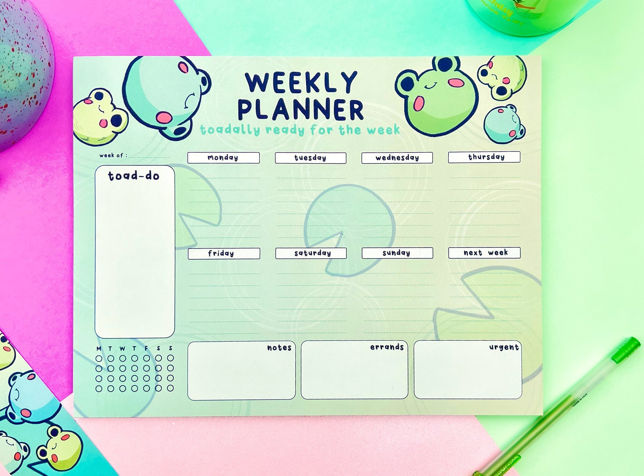 Frog Weekly Planner Froggy Memopad Frog Stationery Kawaii - Etsy