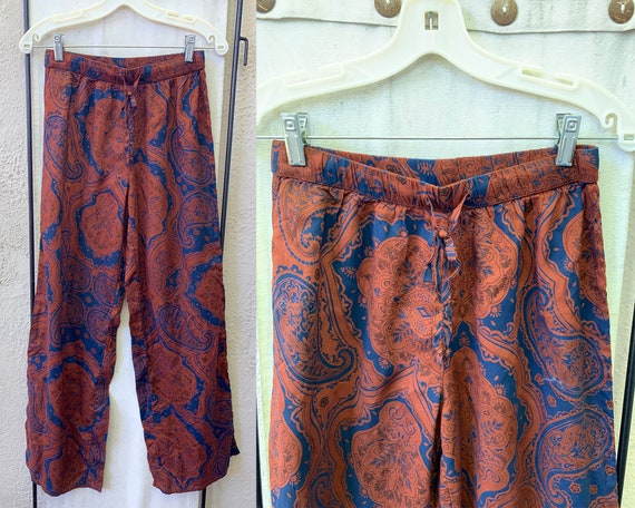 Vintage Inspired Sheer Rust Pajama Pants with Navy Pa… - Gem