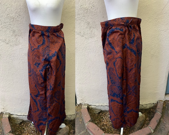 Vintage Inspired Sheer Rust Pajama Pants with Navy Pa… - Gem