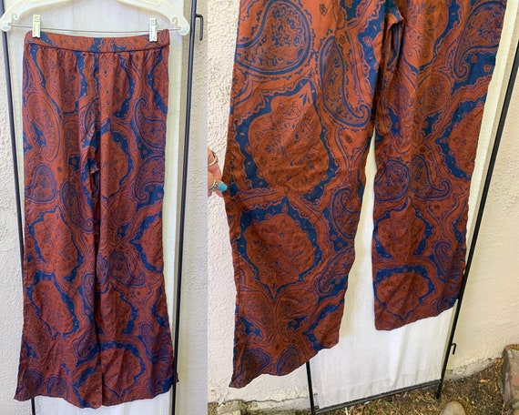 Vintage Inspired Sheer Rust Pajama Pants with Navy Pa… - Gem
