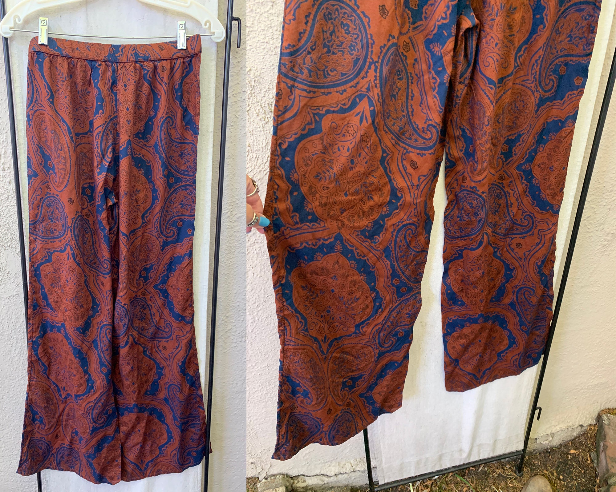 Vintage Inspired Sheer Rust Pajama Pants With Navy Paisley Designs ...