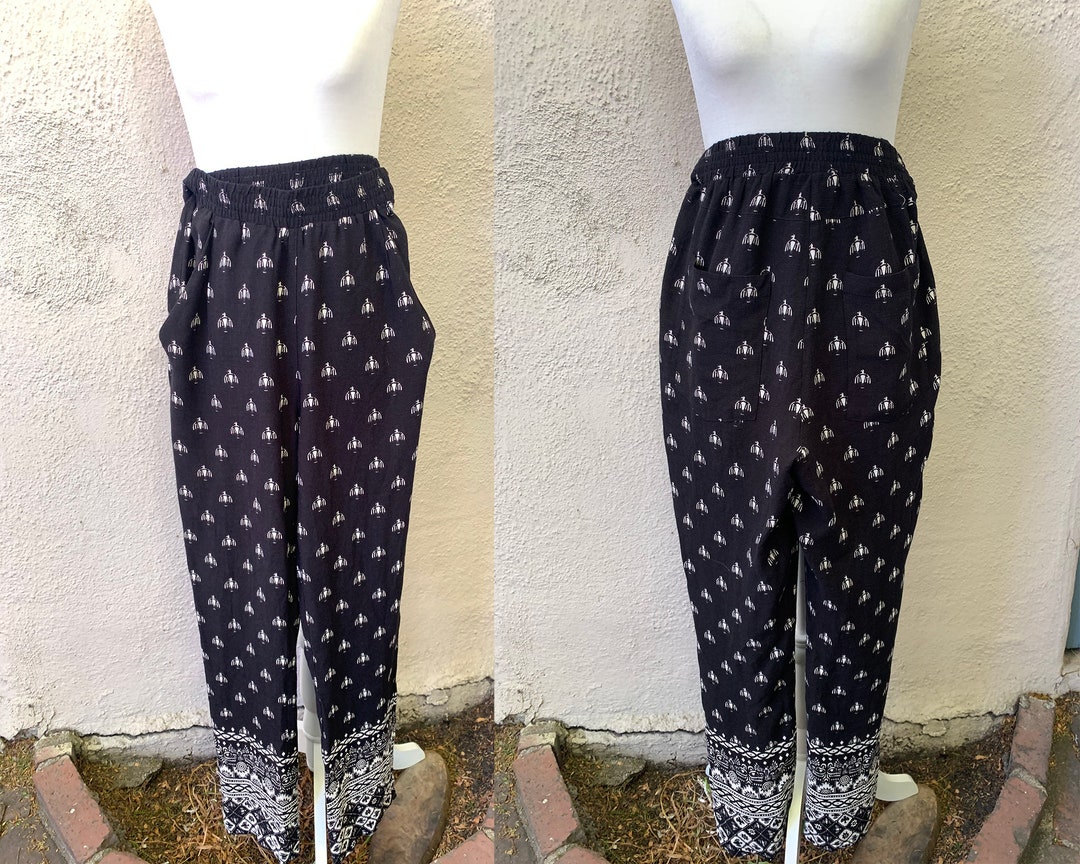 Vintage Inspired Black Rayon Pants With Thunderbirds and Pockets, Small ...