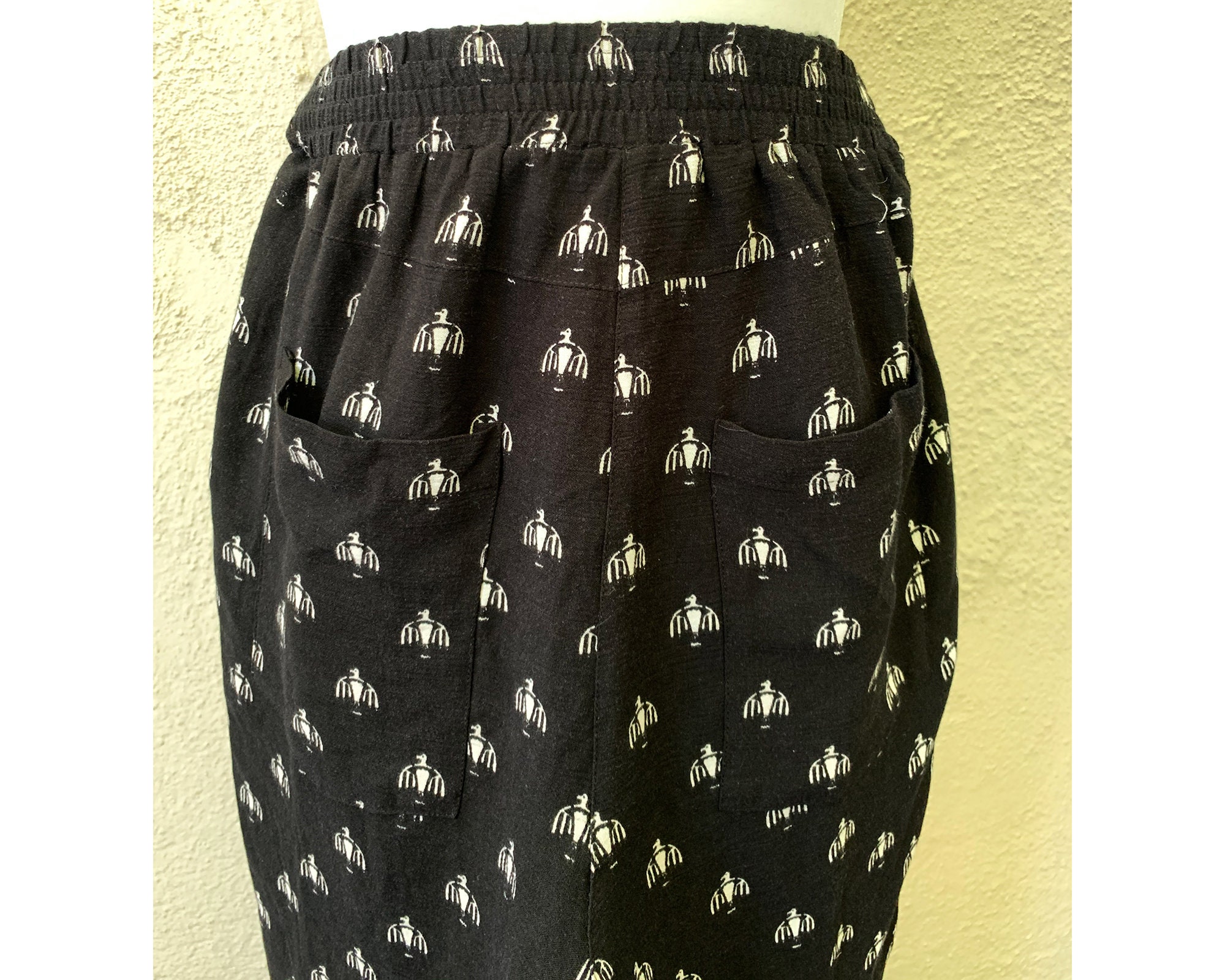 Vintage Inspired Black Rayon Pants With Thunderbirds and Pockets, Small ...