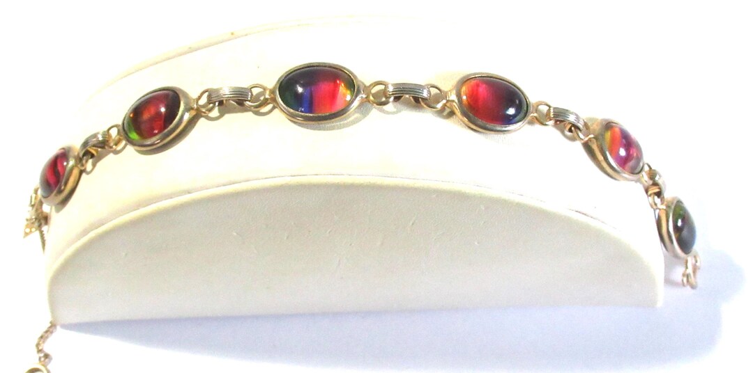 Sarah Coventry Vintage Bezel Set Cabochon Bracelet Pretty Colors ...