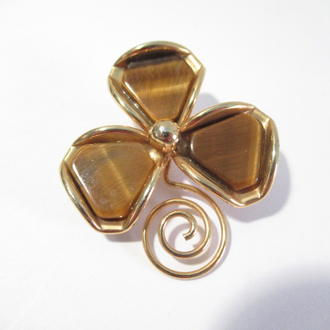 Three Leaf Clover Vintage Brooch Pin Tiger's Eye - Etsy