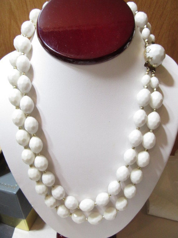 White Multifaceted Double Strand Faux Crystal Beaded … - Gem