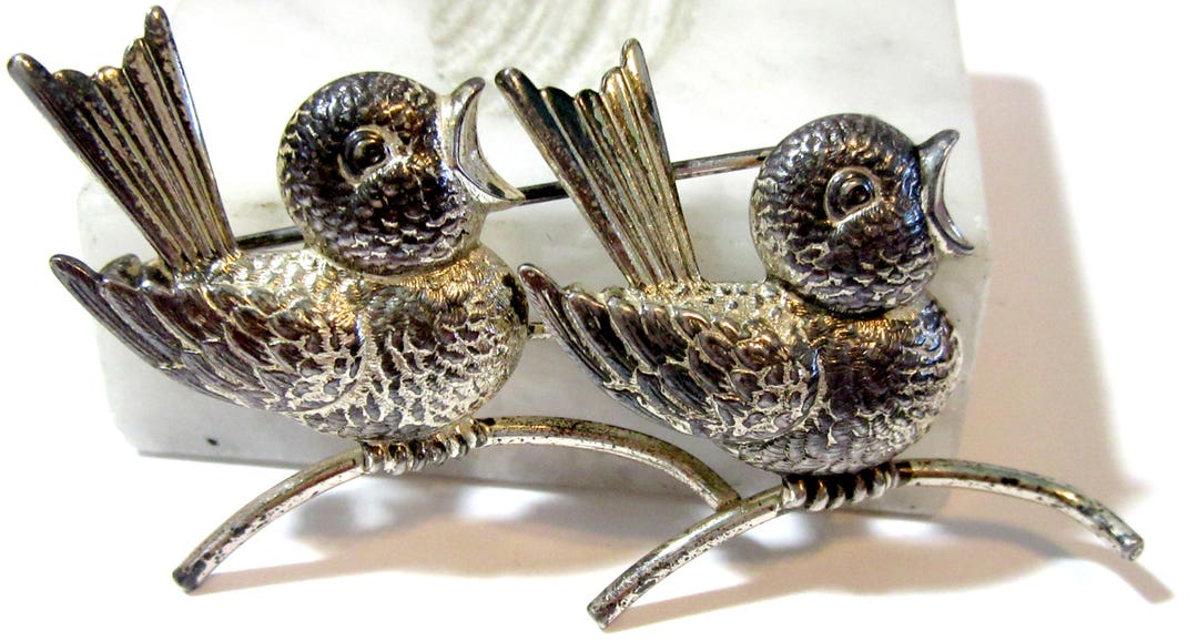 Pin Fancy Sterling Silver Signed Forstner Two Birds on a - Etsy